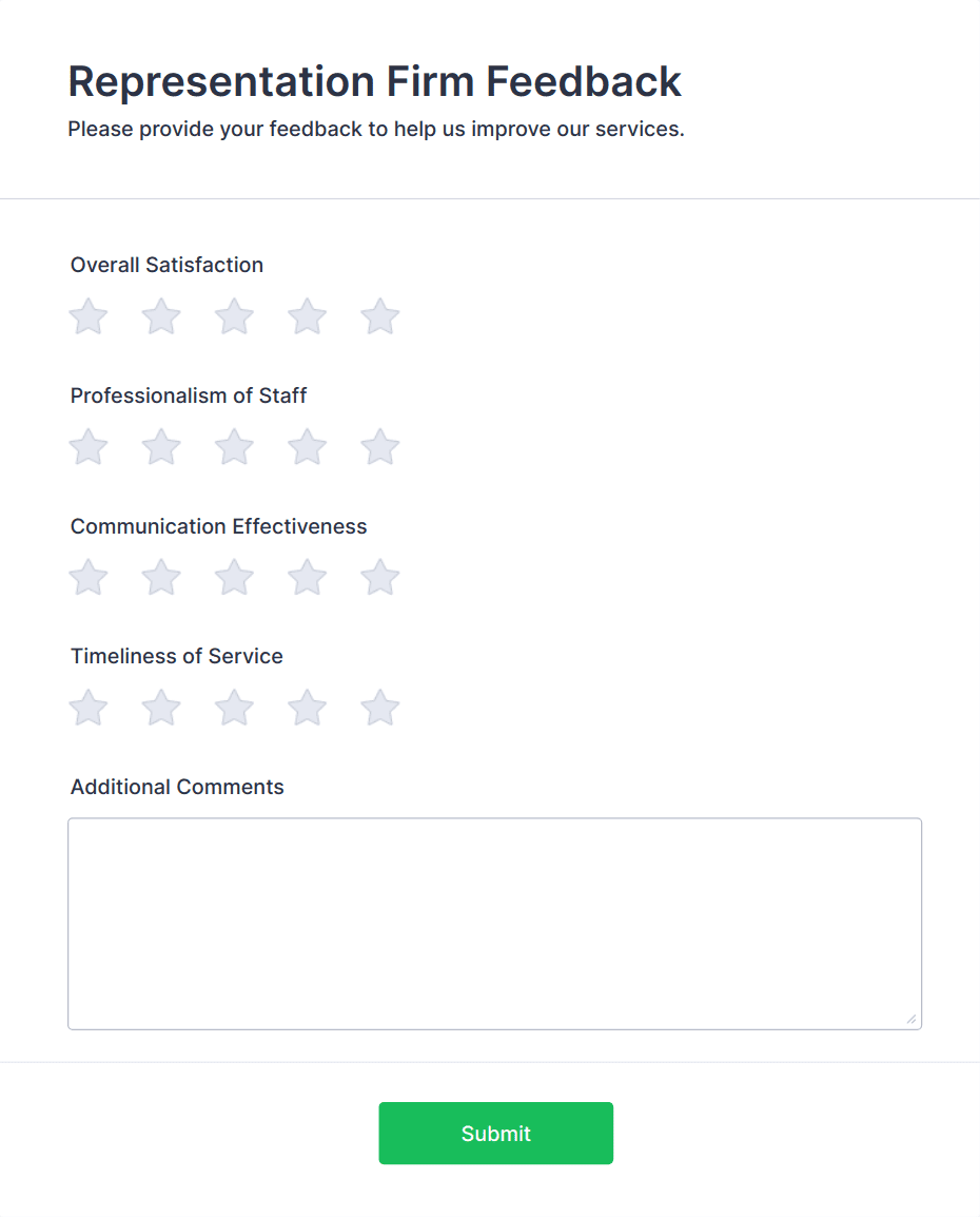 Representation Firm Feedback Form Template | Jotform