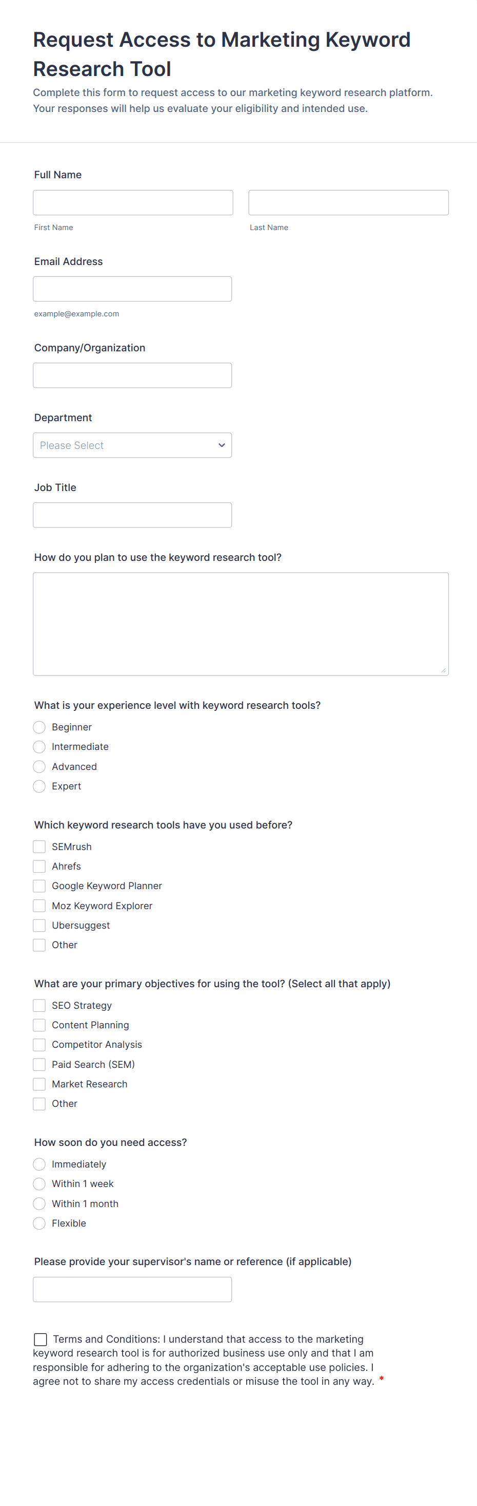 Request Access to Marketing Keyword Research Tool Form Template | Jotform
