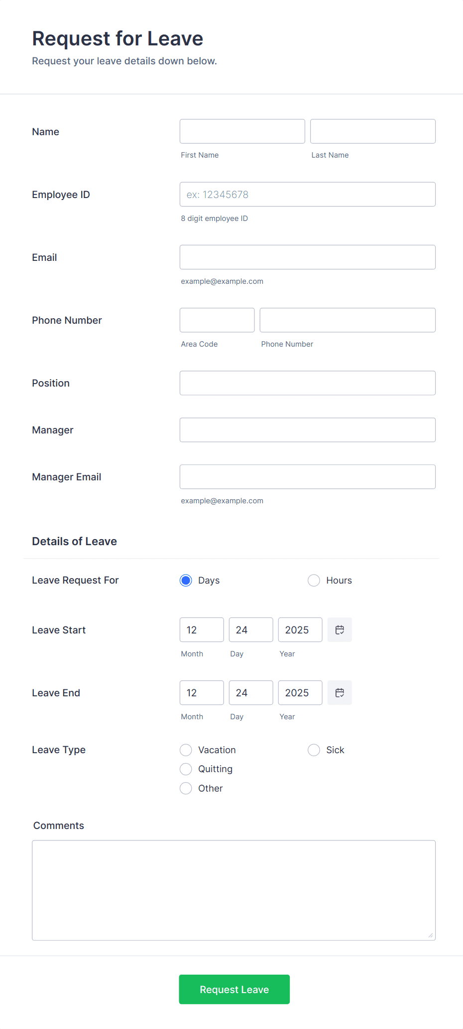 Leave Request Form Template | Jotform