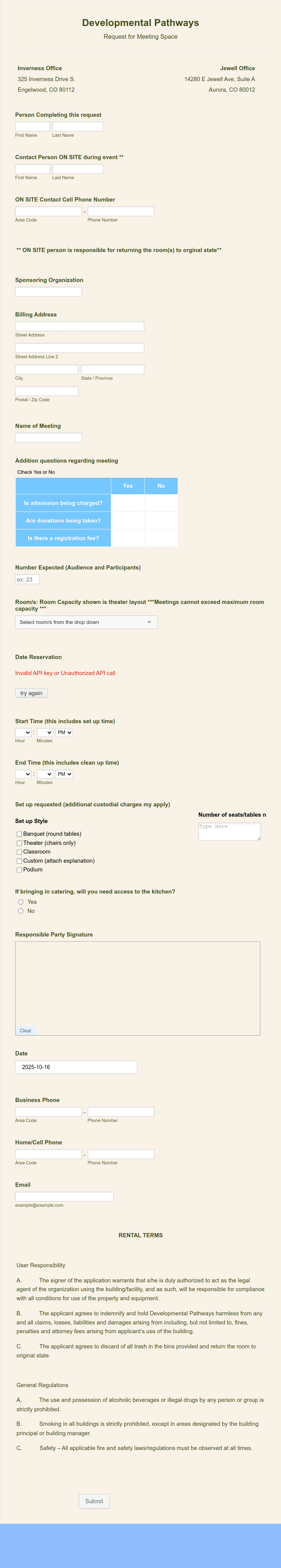 Request for Meeting Space Form Template | Jotform