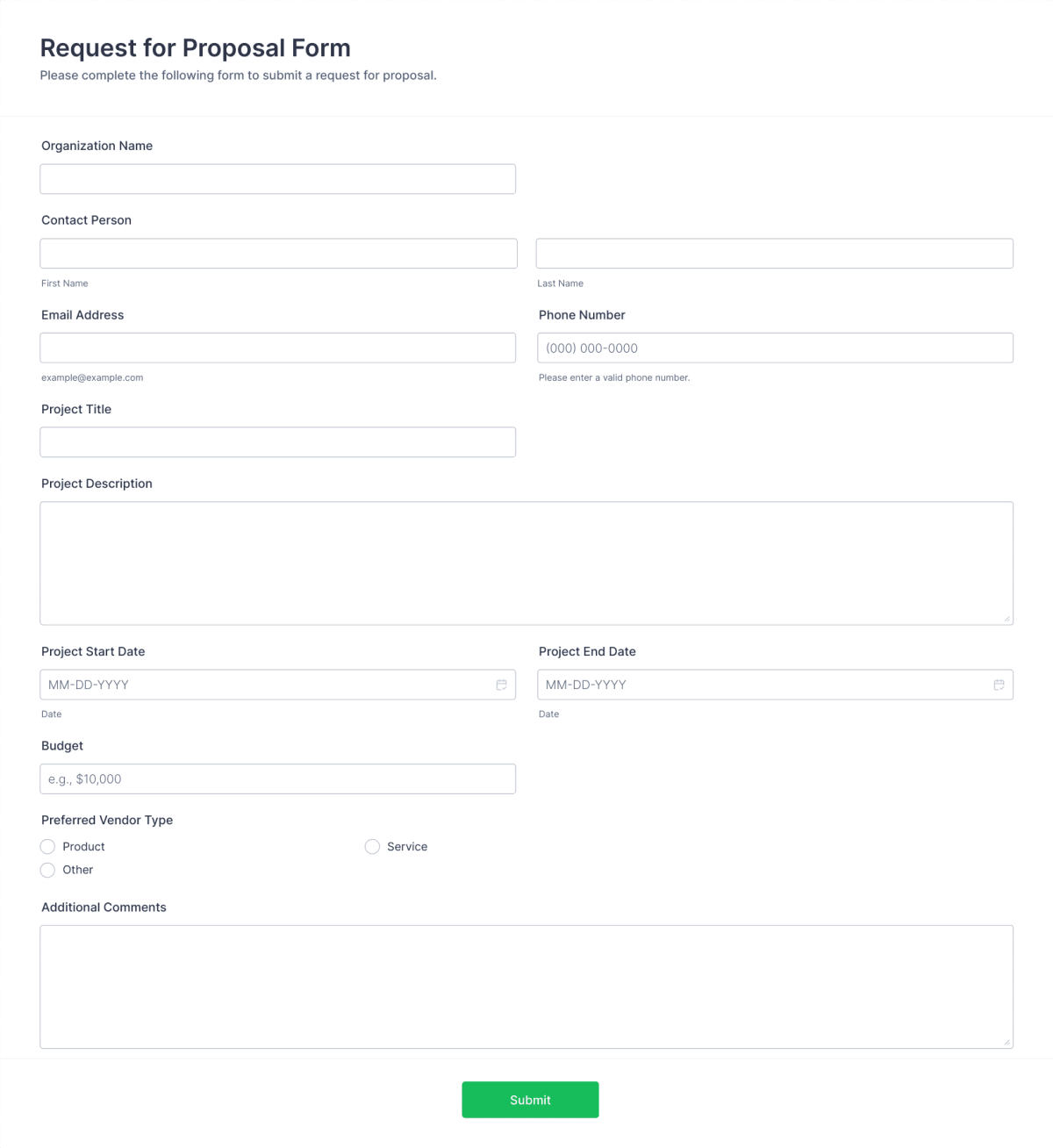 Request For Proposal Document Template