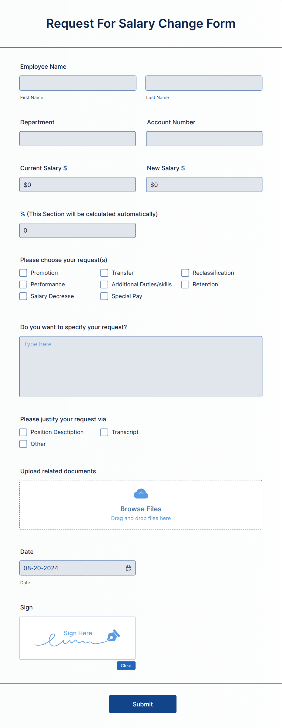 Request For Salary Change Form Template | Jotform
