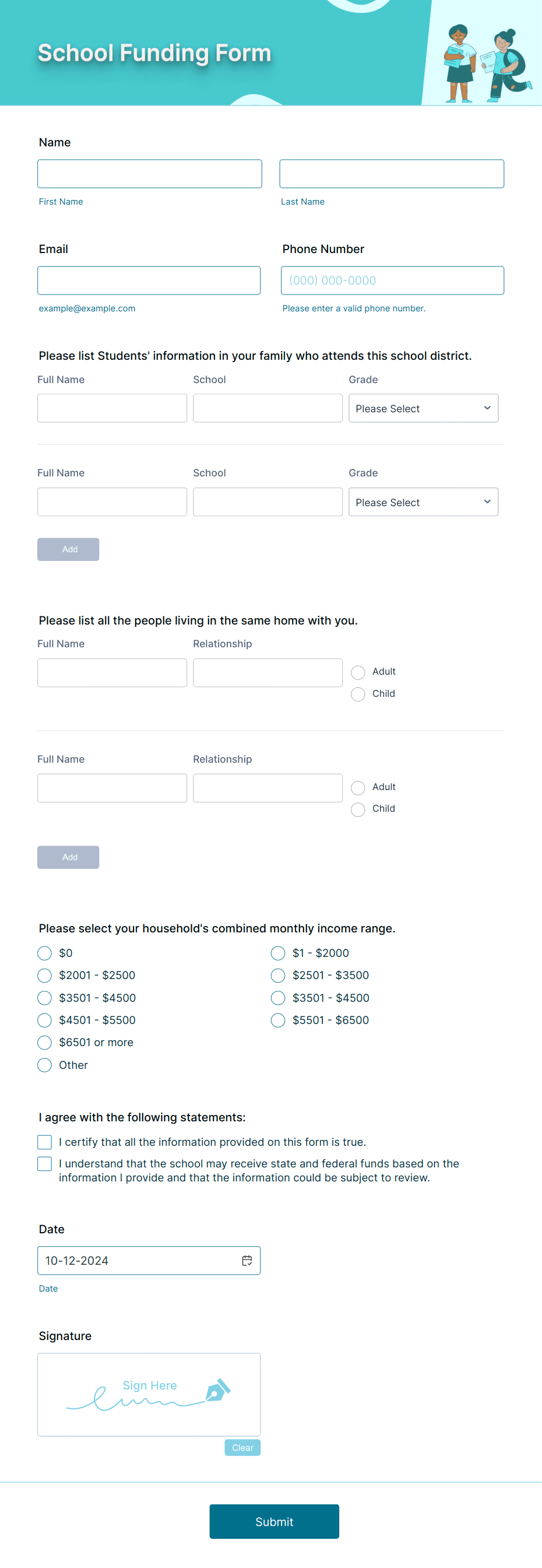 Request for Student and School Resources Funding Form Template | Jotform