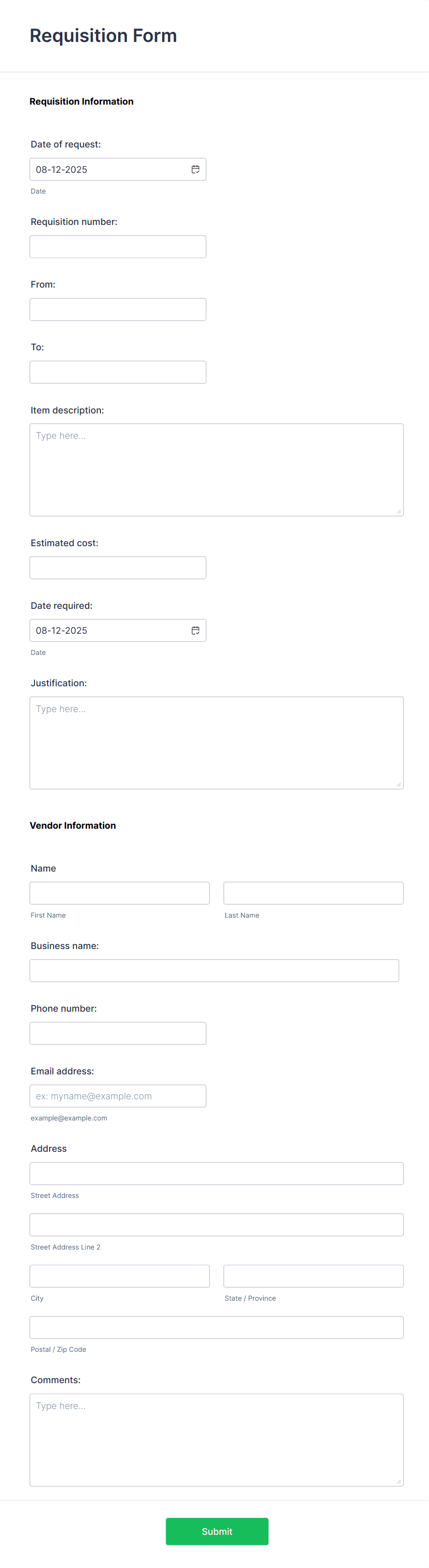 Requisition Form Template | Jotform