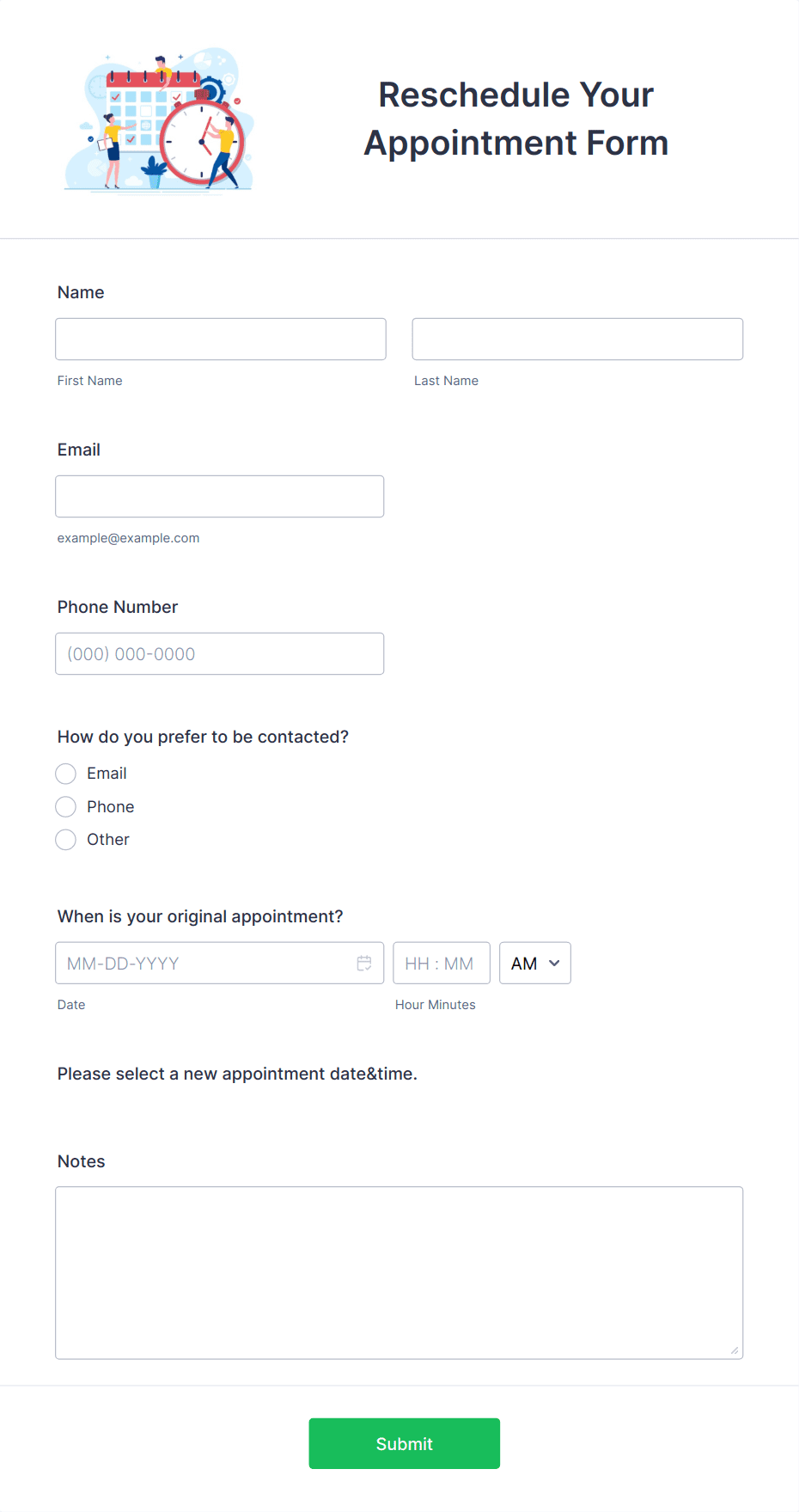 Reschedule Your Appointment Form Template | Jotform