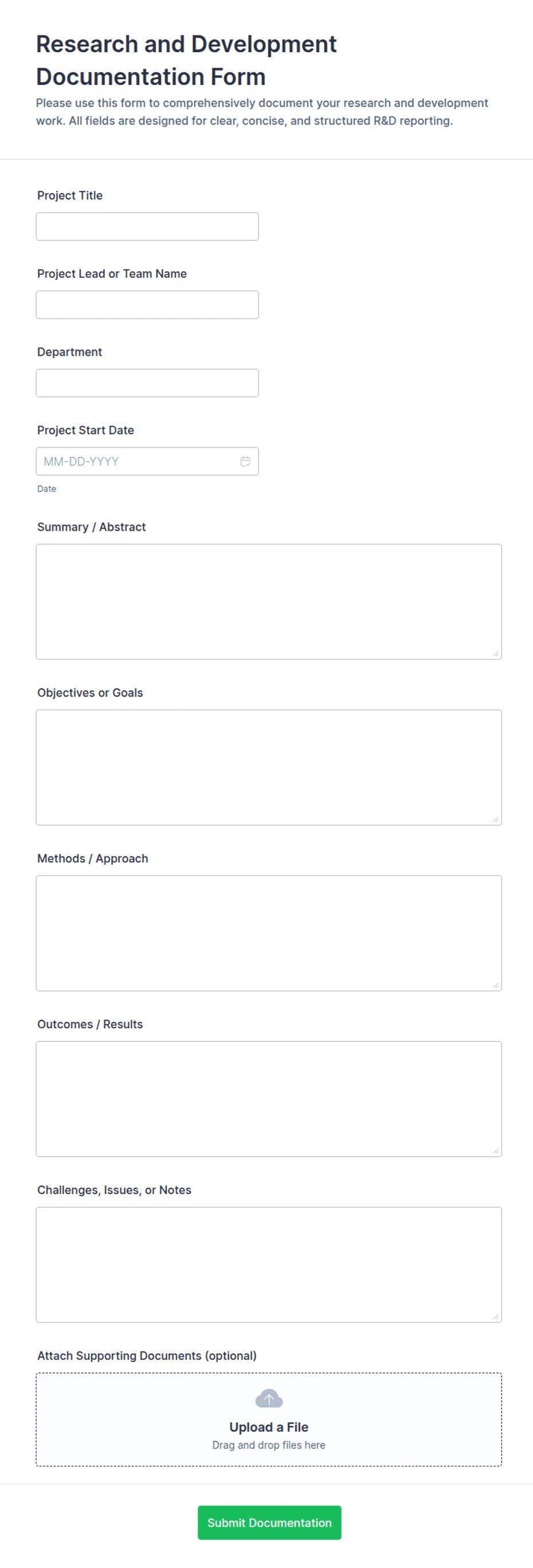 Research and Development Documentation Form Template | Jotform