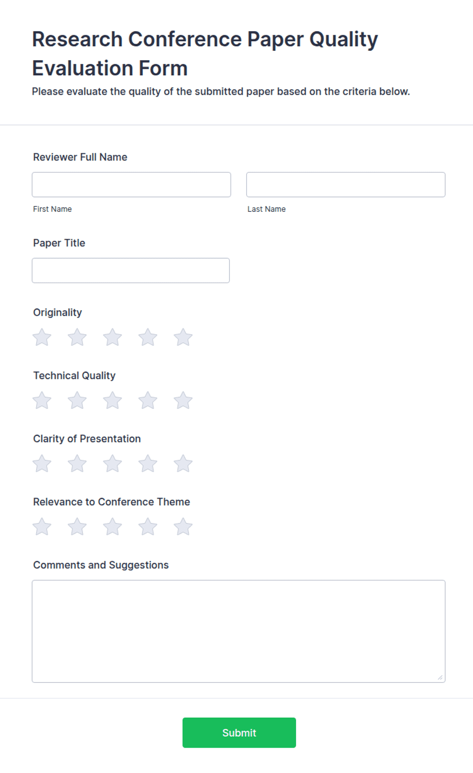 Research Conference Paper Quality Evaluation Form Template | Jotform