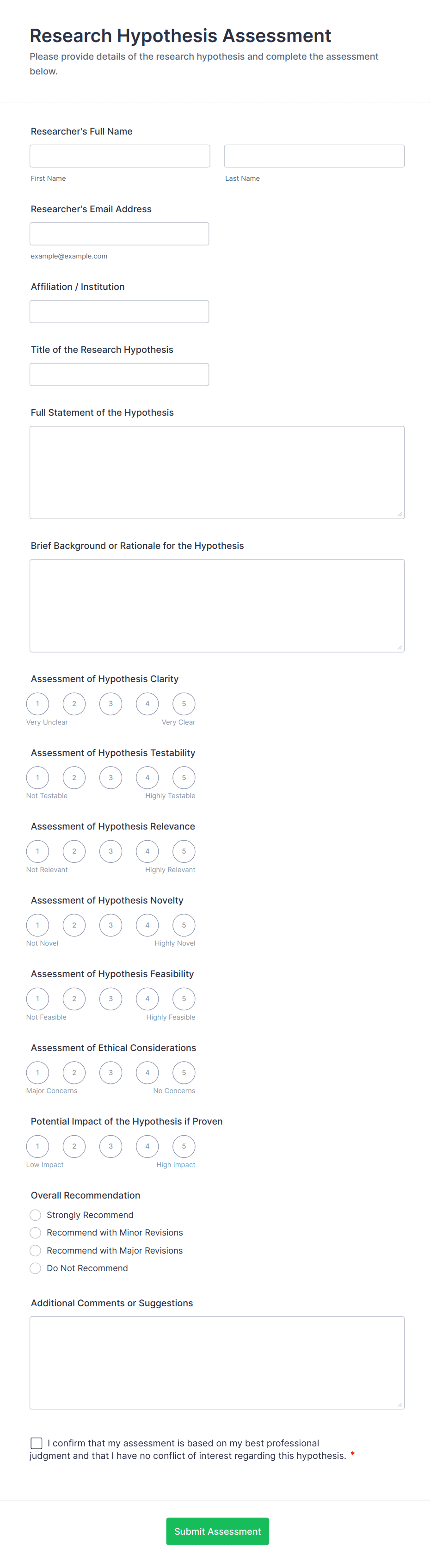 Research Hypothesis Assessment Form Template | Jotform
