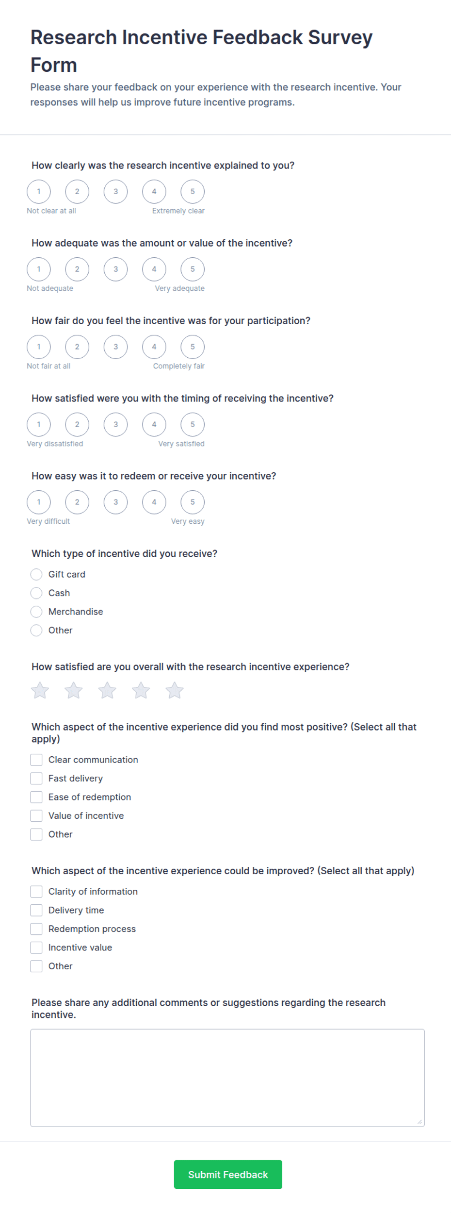 Research Incentive Feedback Survey Form Template | Jotform