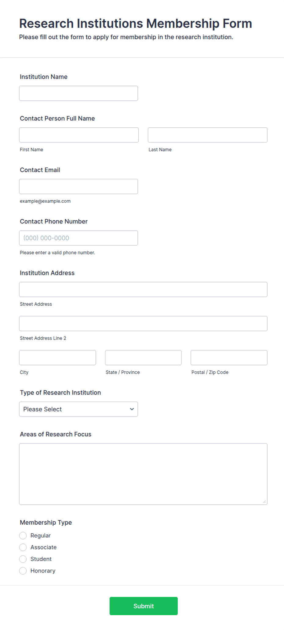 Research Institutions Membership Form Template | Jotform