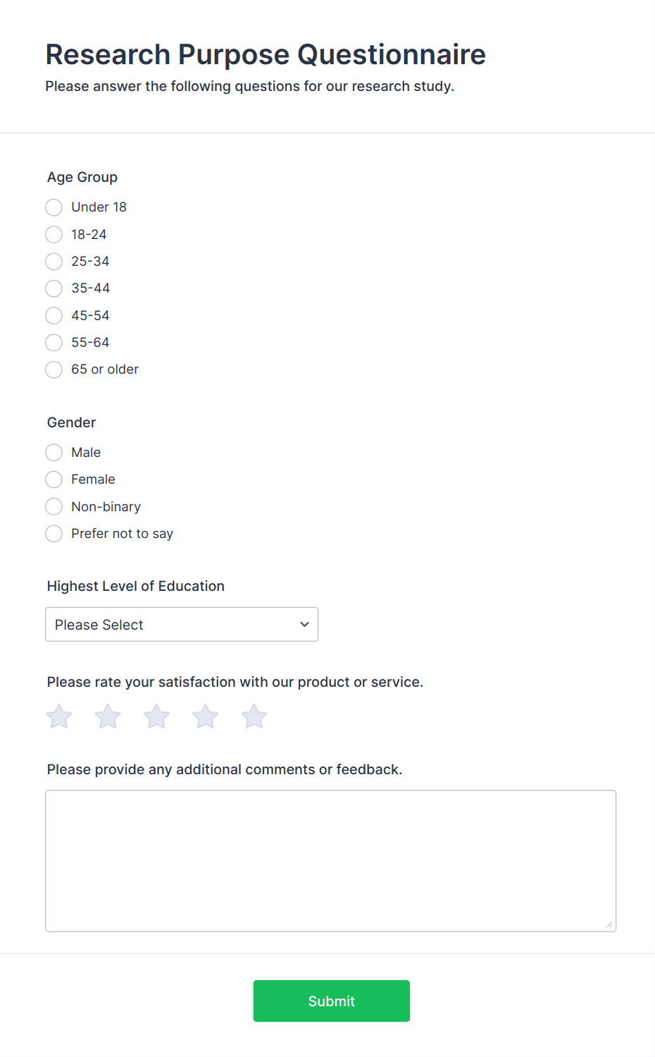 Research Purpose Questionnaire Form Template | Jotform