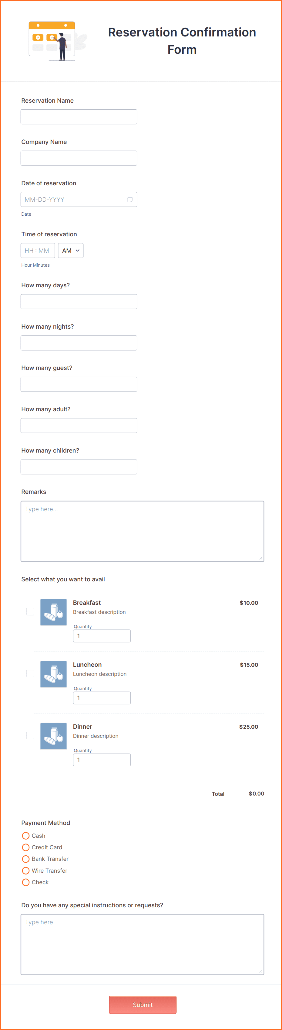 Reservation Confirmation Form Template | Jotform