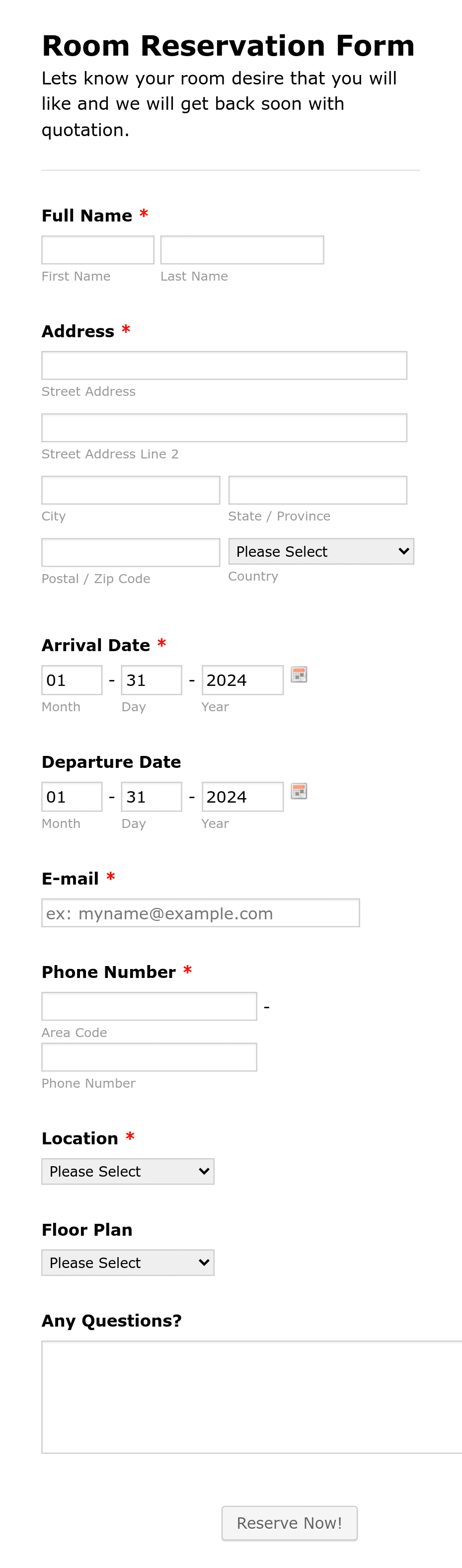 Hostel Reservation Form Template | Jotform