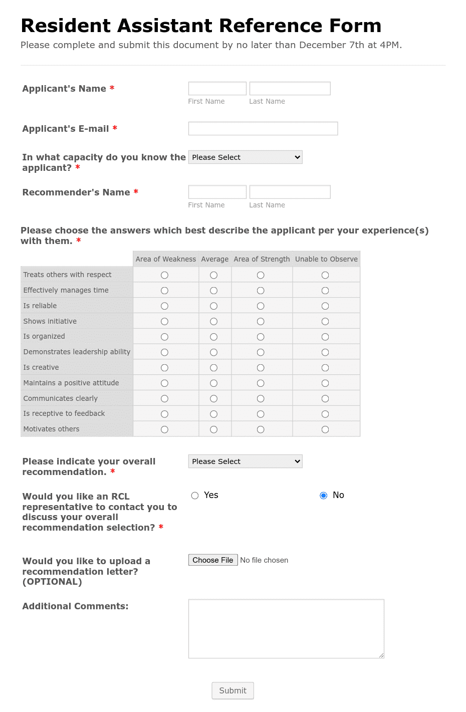 Resident Assistant Reference Form Template | Jotform