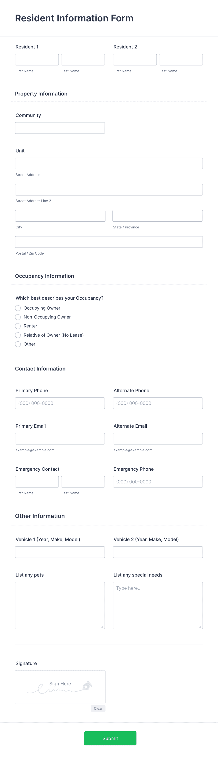 Resident Information Form Template | Jotform