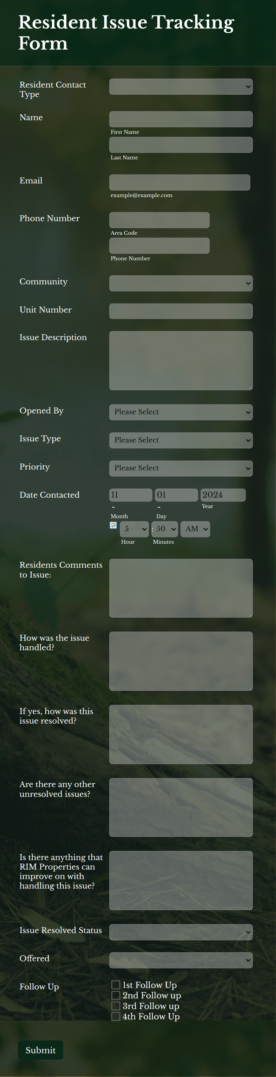 Resident Issue Tracking Form Template | Jotform