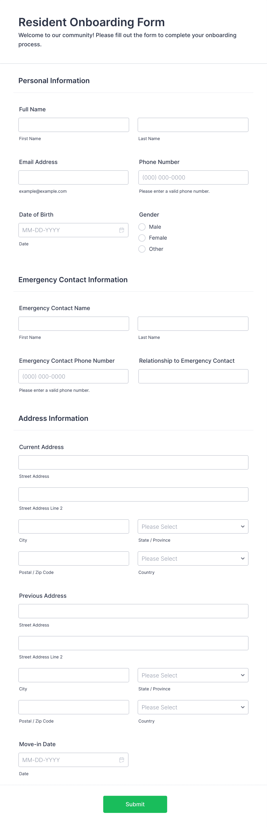 Resident Onboarding Form Template | Jotform