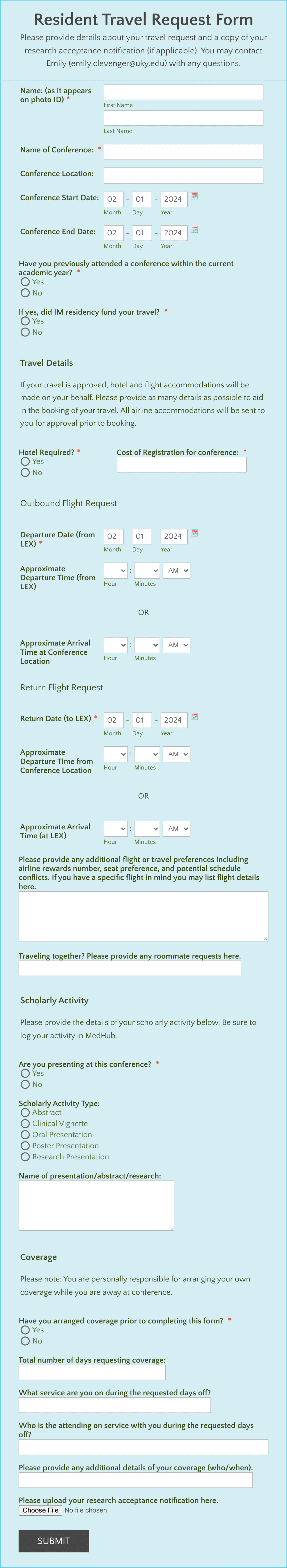 Resident Travel Request Form Template | Jotform