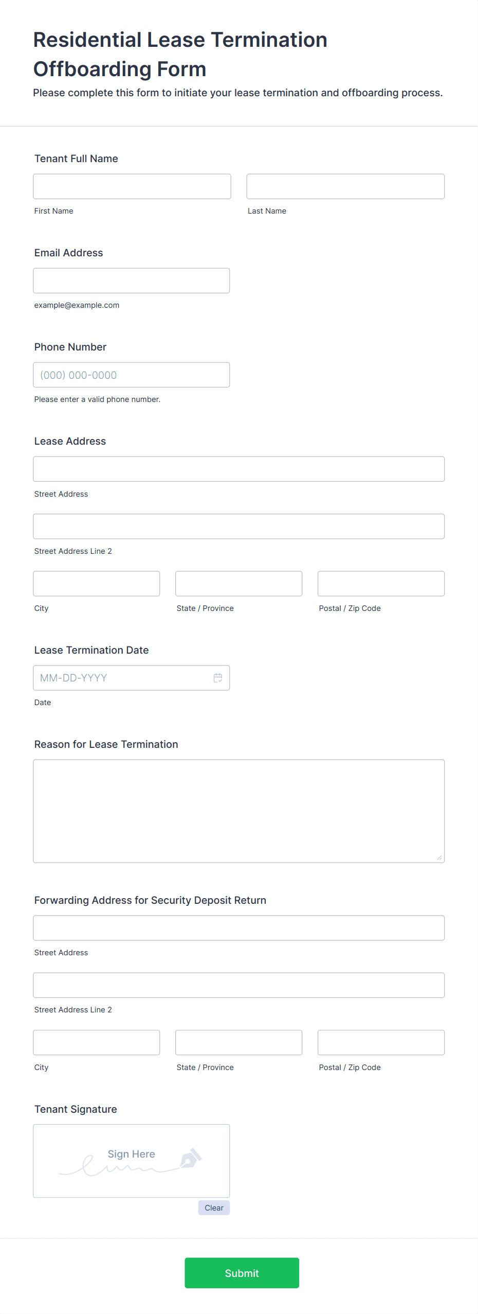 Residential Lease Termination Offboarding Form Template | Jotform
