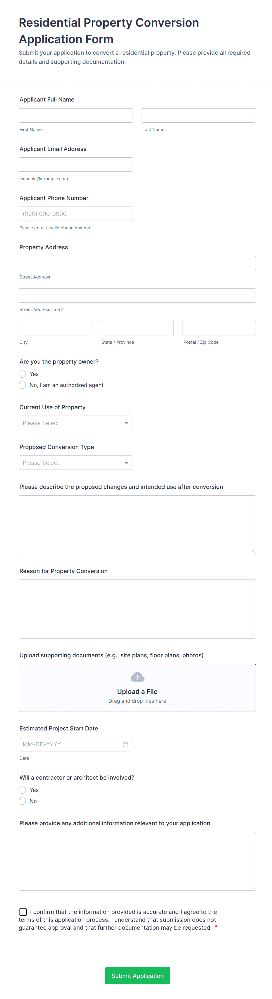 Residential Property Conversion Application Form Template | Jotform