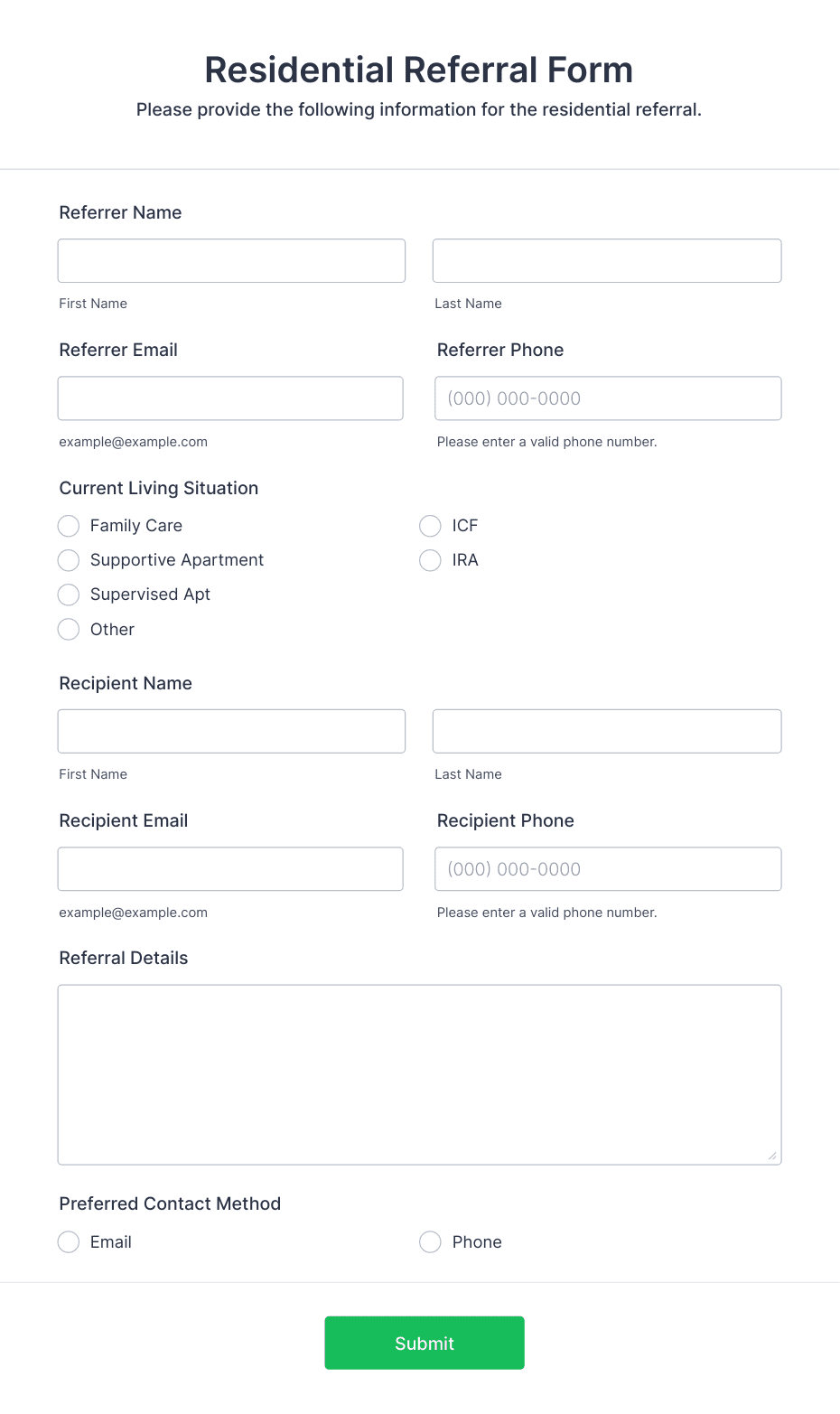 Residential Referral Form Template | Jotform
