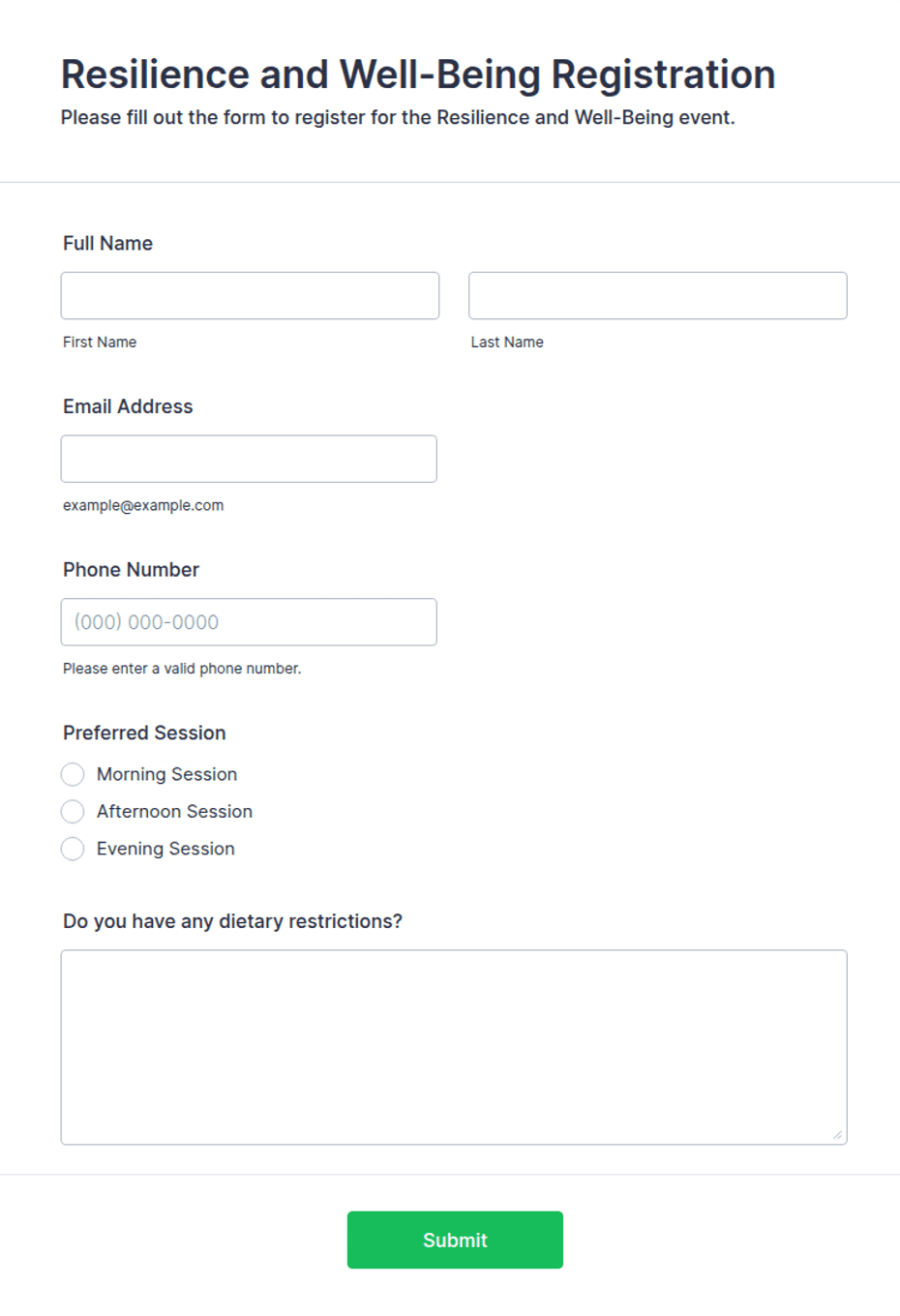 Resilience and Well-Being Registration Form Template | Jotform