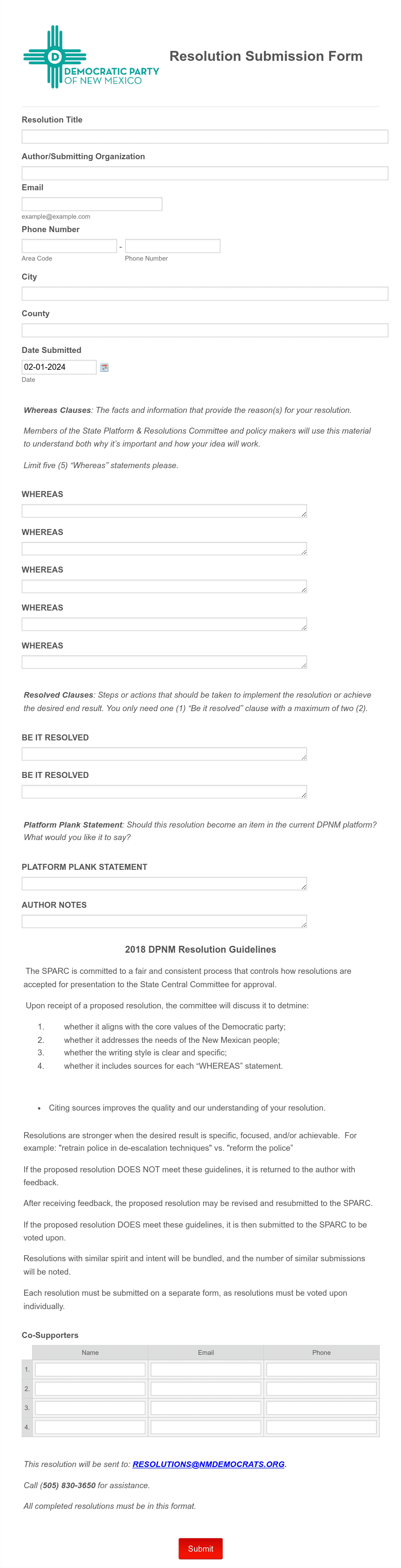 Resolution Submission Form Template | Jotform
