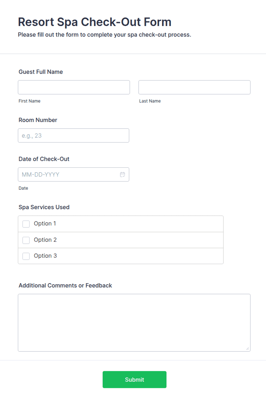 Resort Spa Check-Out Form Template | Jotform