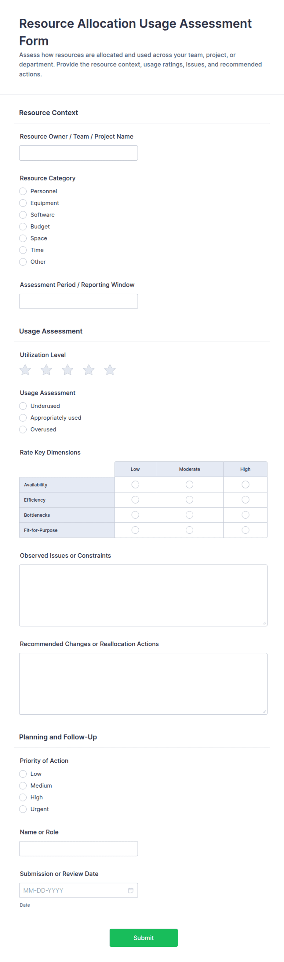 Resource Allocation Usage Assessment Form Template | Jotform
