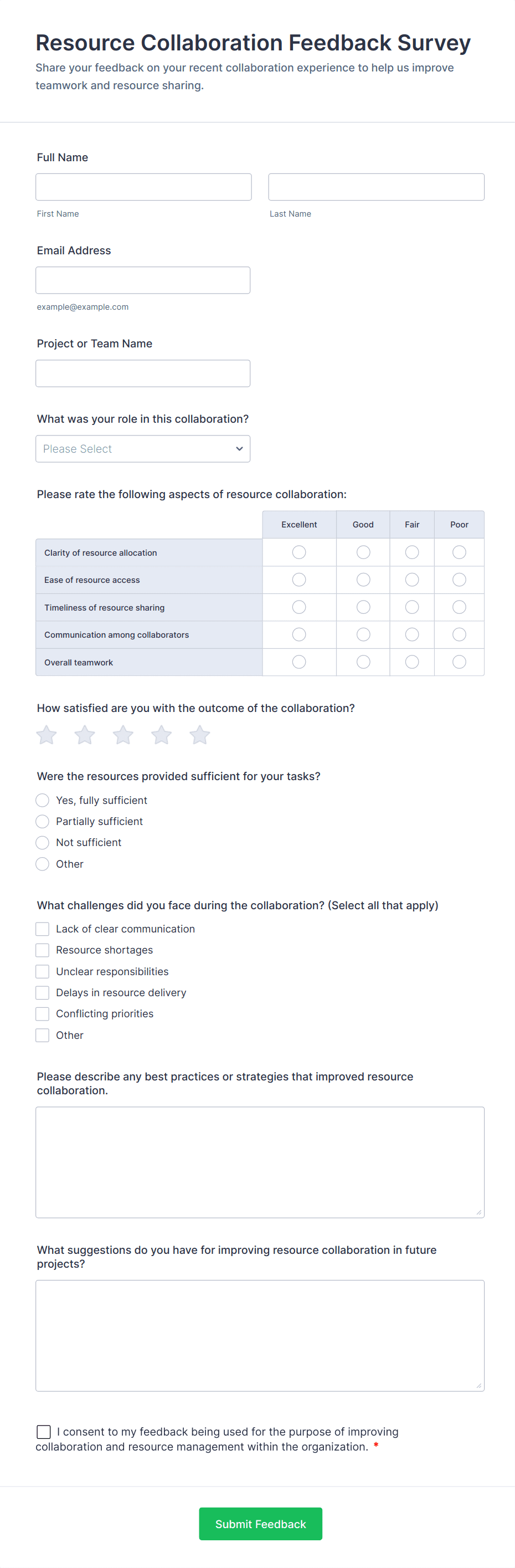 Resource Collaboration Feedback Survey Form Template | Jotform
