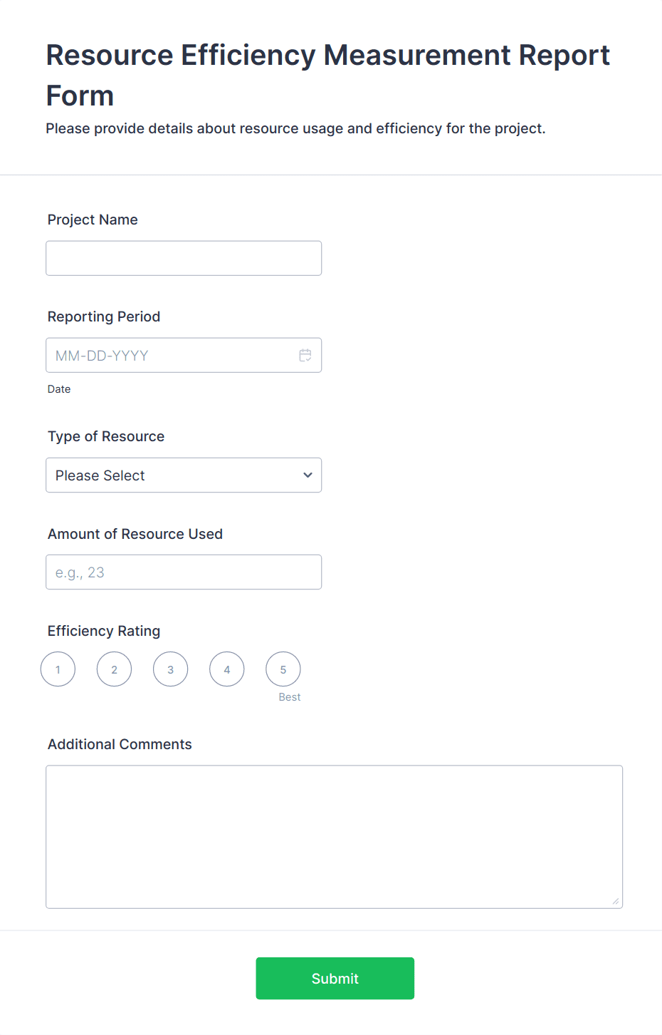 Resource Efficiency Measurement Report Form Template | Jotform