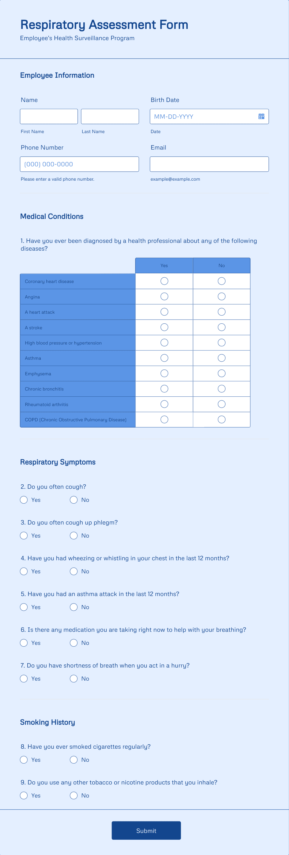Respiratory Assessment Form Template | Jotform