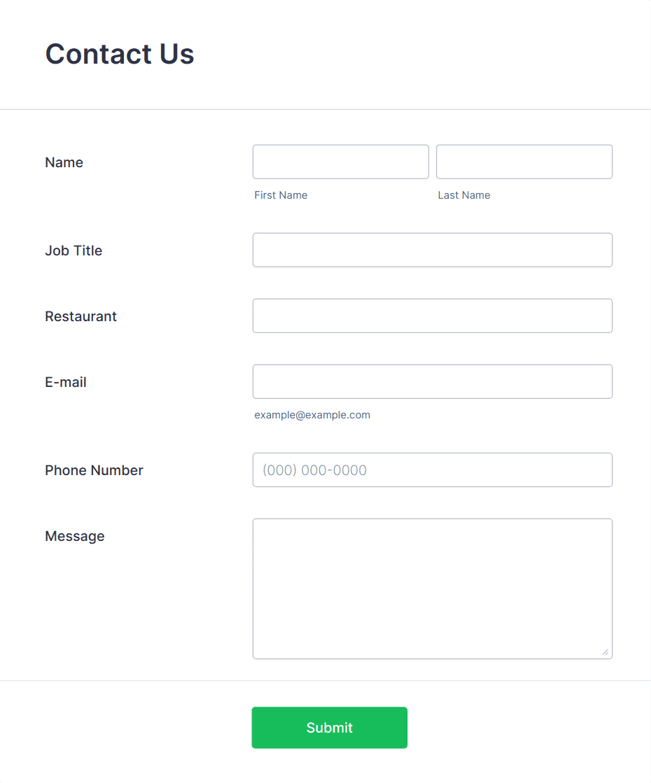 Restaurant Contact Form Template | Jotform