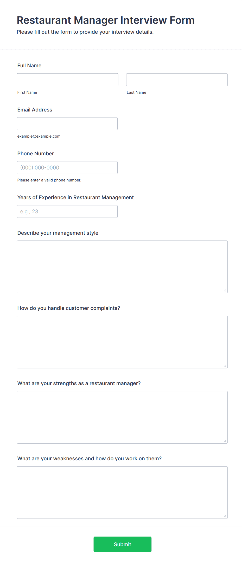 Restaurant Manager Interview Form Template | Jotform