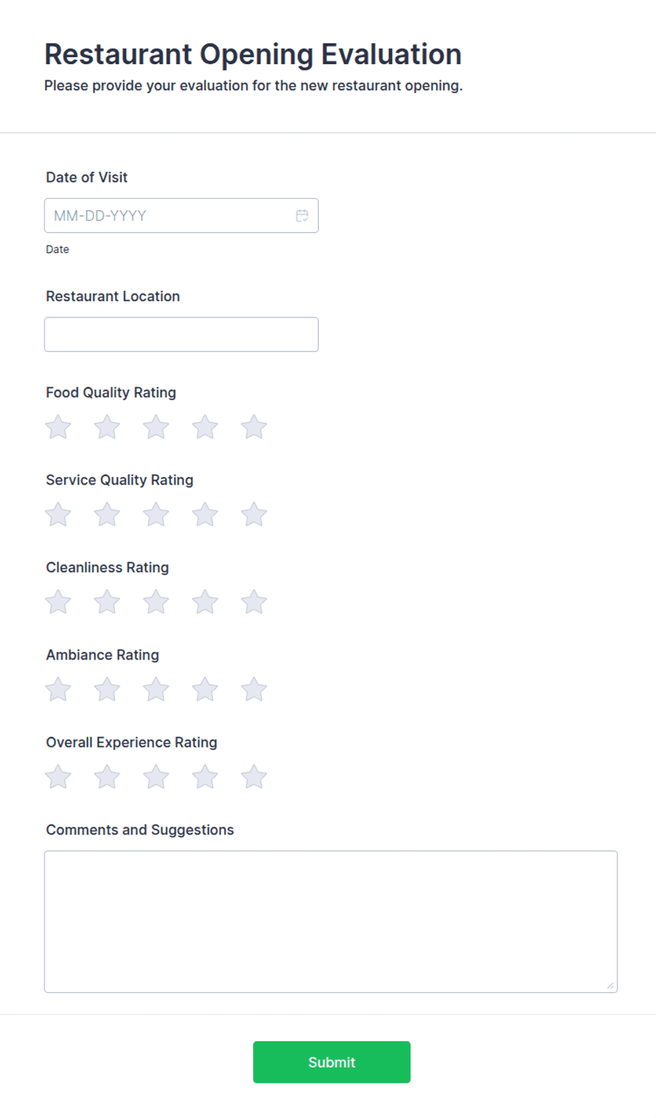 Restaurant Opening Evaluation Form Template | Jotform