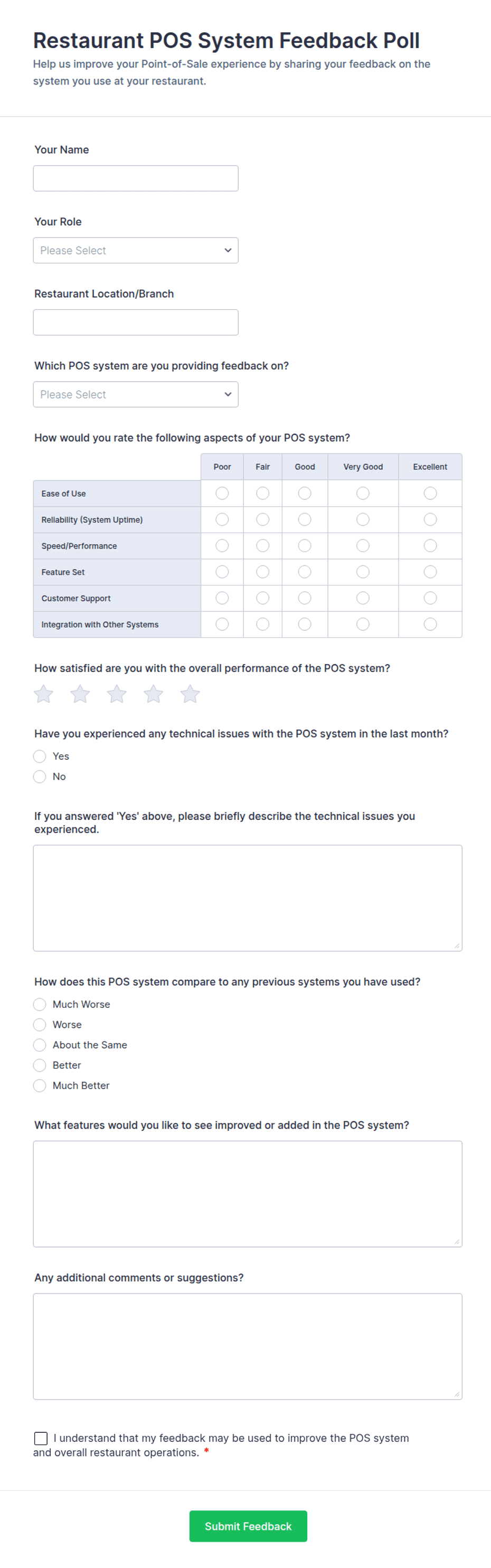 Restaurant POS System Feedback Poll Form Template | Jotform