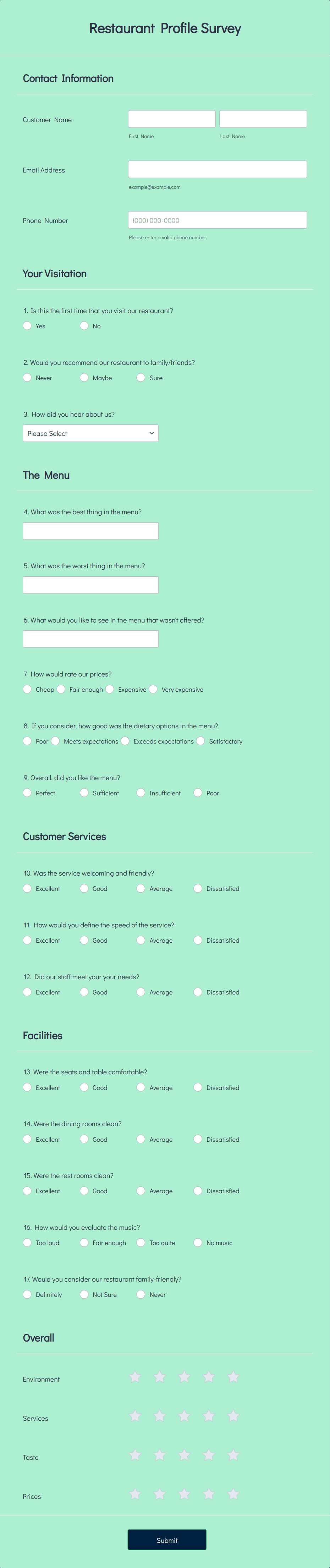 Restaurant Profile Survey Form Template | Jotform