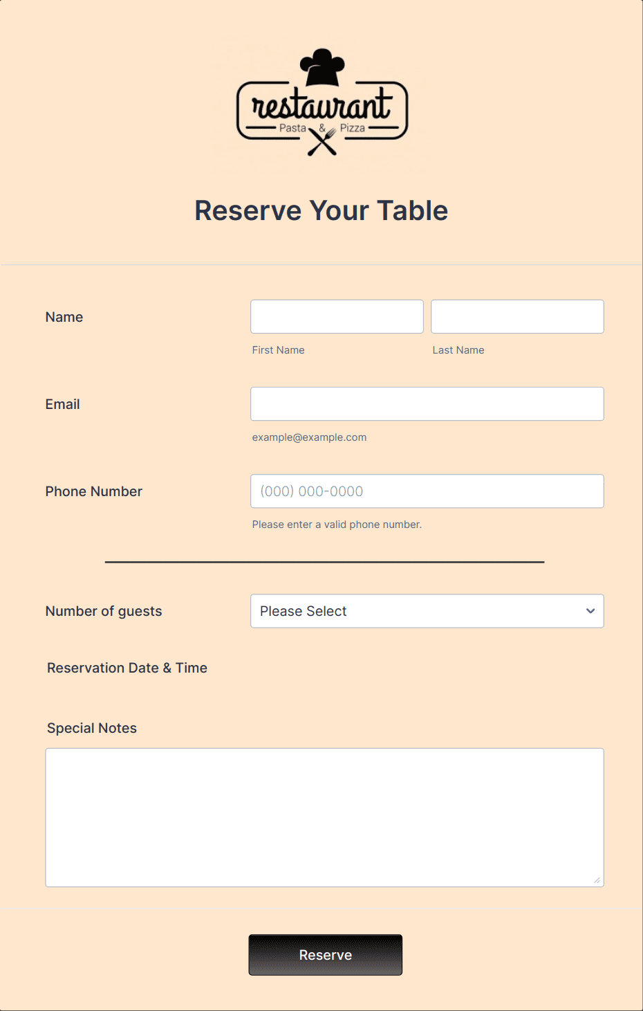 Restaurant Table Reservation Form Template | Jotform