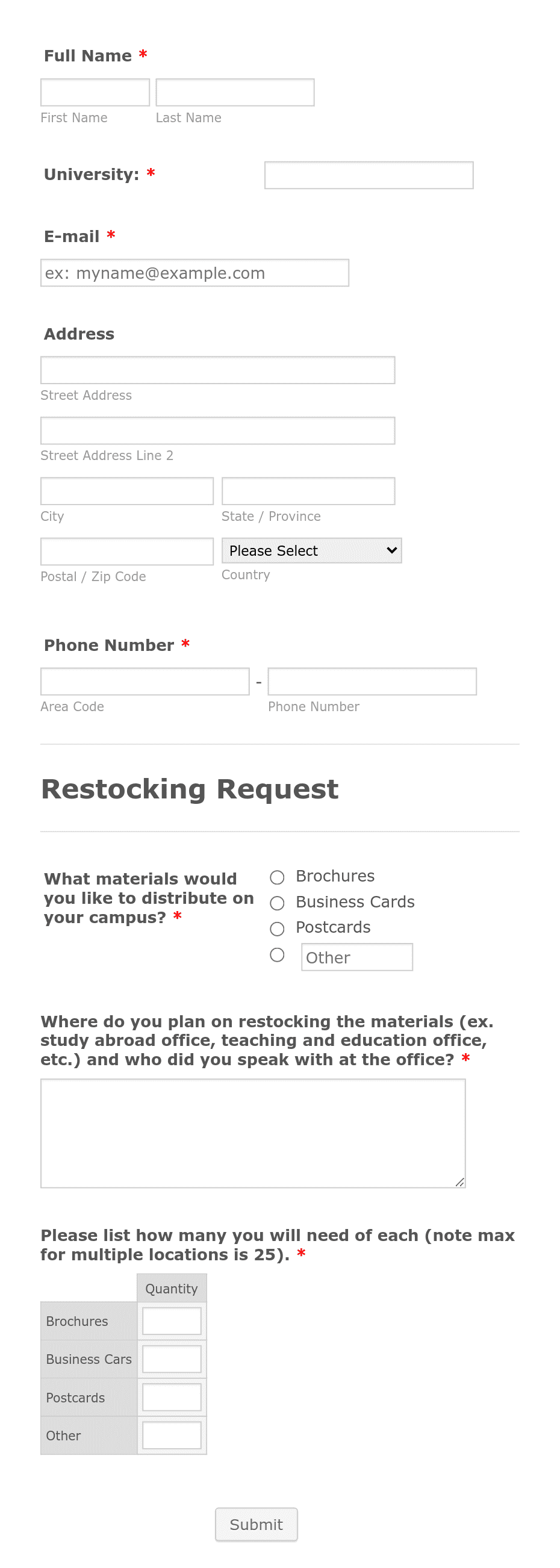 Restocking Request Form Template | Jotform