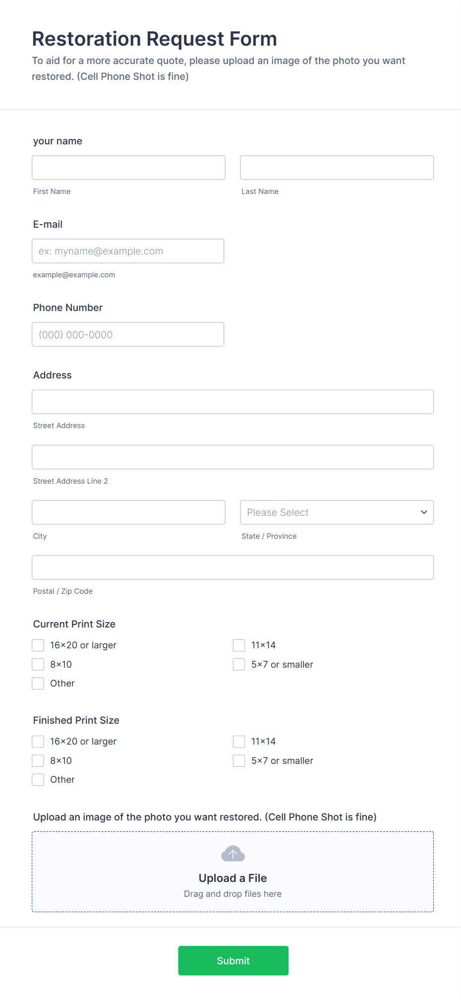 Restoration Request Form Template | Jotform