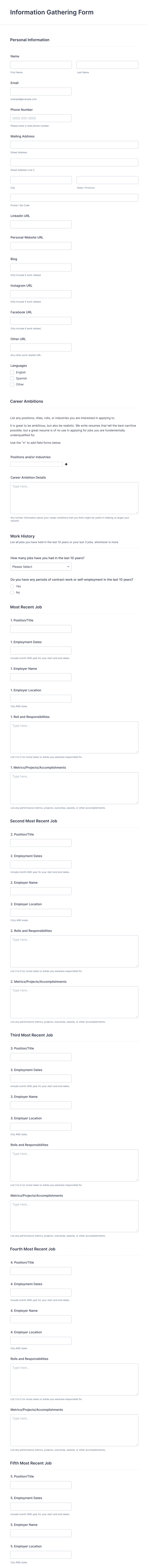 Resume Information Gathering Form Template | Jotform