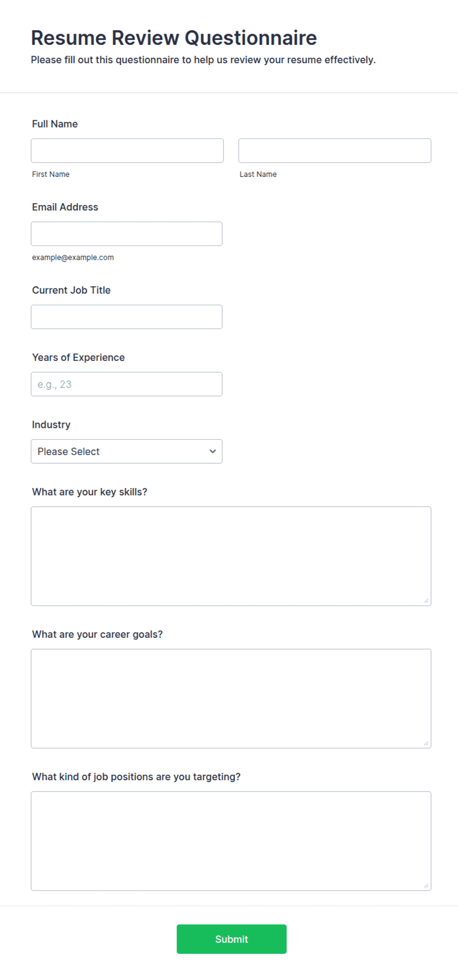 Resume Review Questionnaire Form Template | Jotform