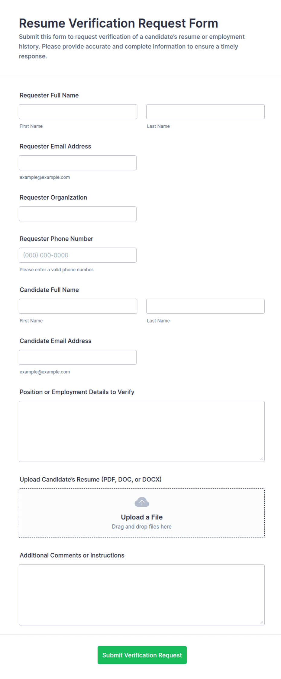 Resume Verification Request Form Template | Jotform