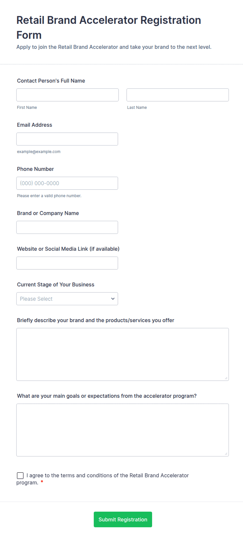 Retail Brand Accelerator Registration Form Template | Jotform
