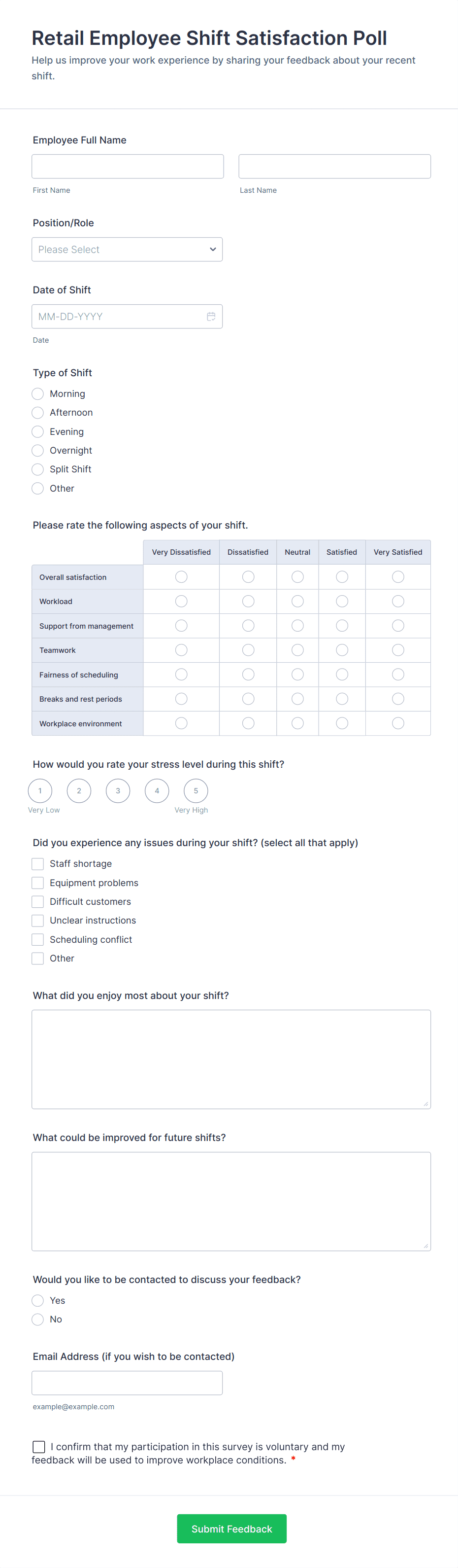 Retail Employee Shift Satisfaction Poll Form Template | Jotform
