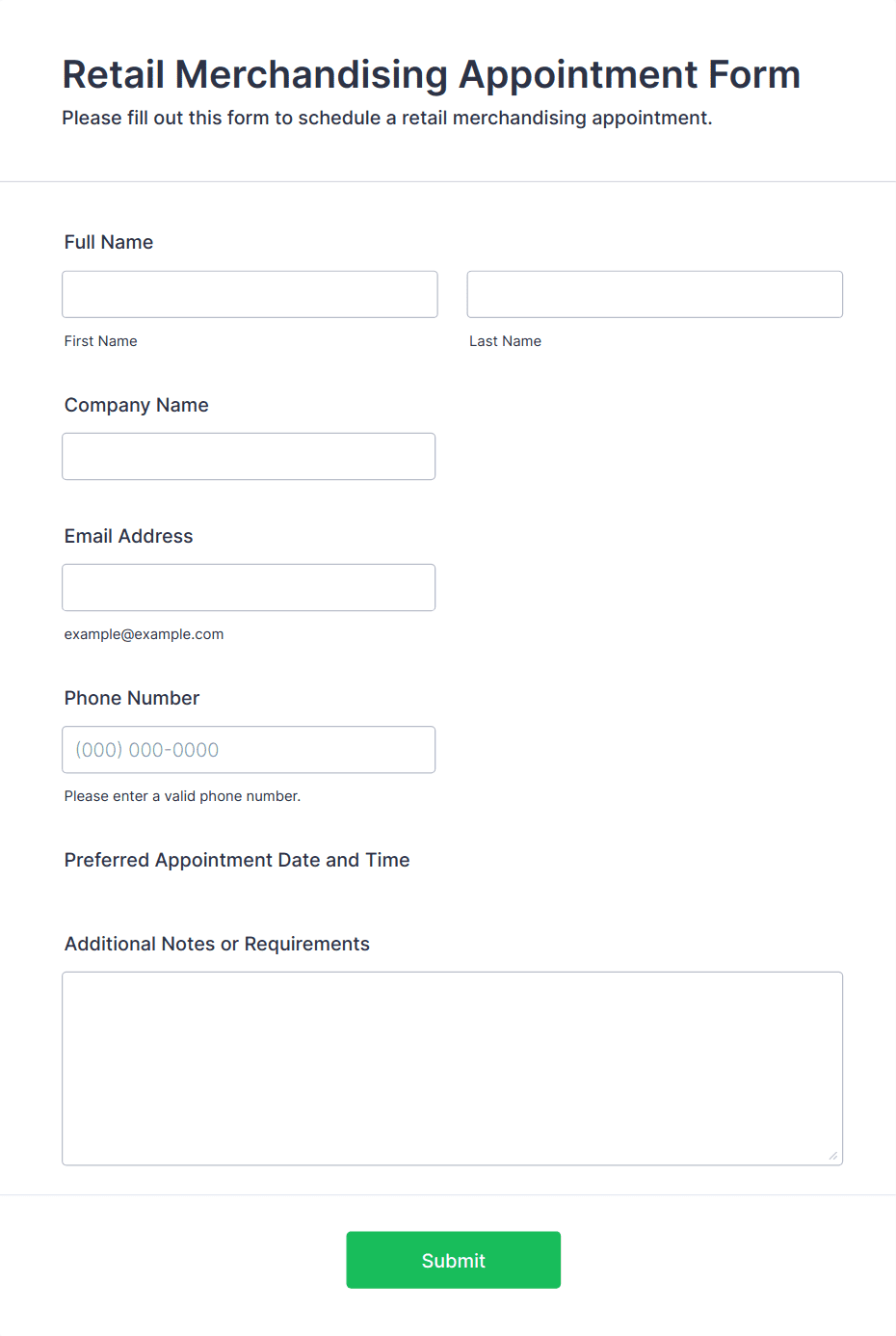 Retail Merchandising Appointment Form Template | Jotform