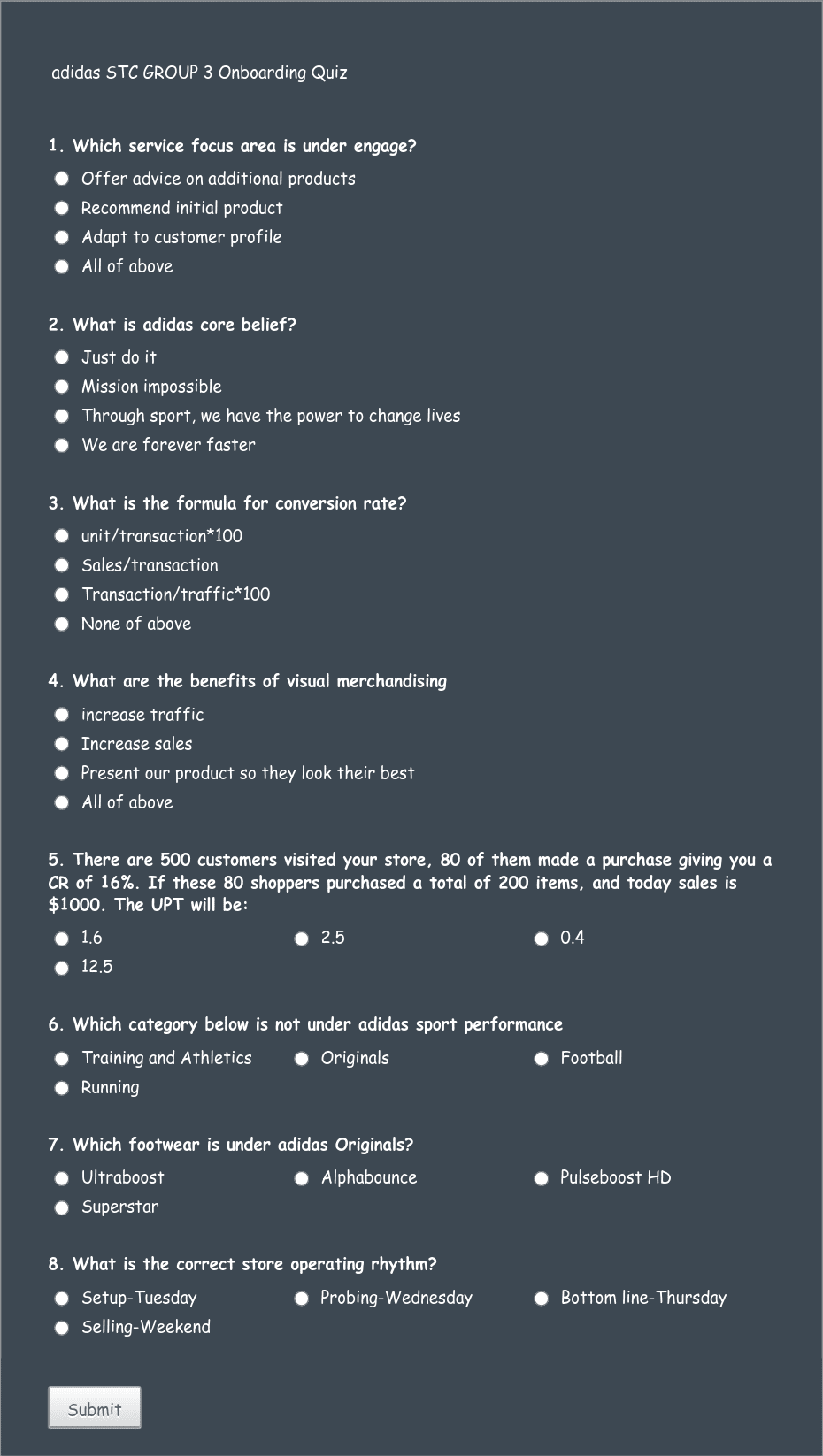 Retail Onboarding Quiz Form Template | Jotform