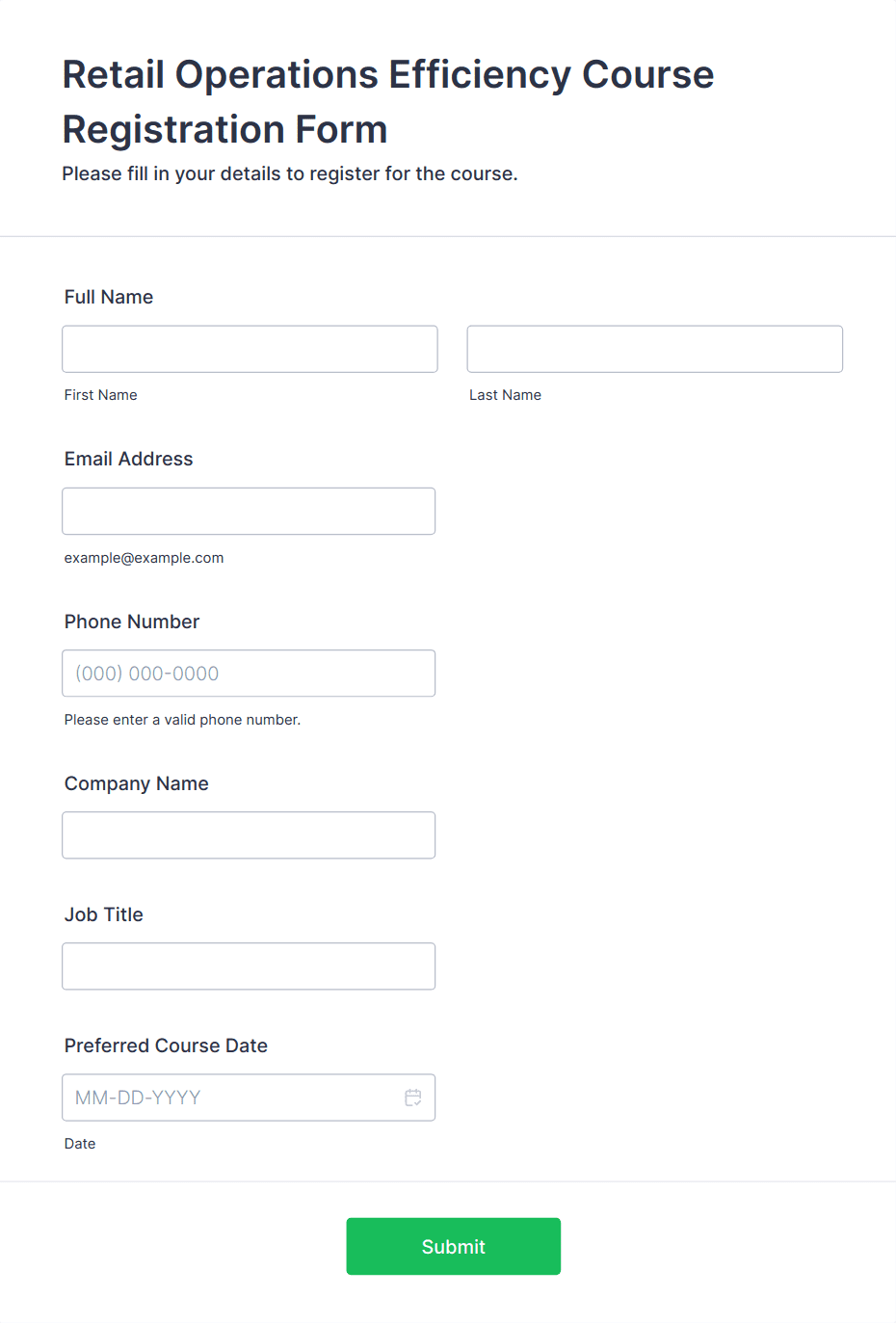 Retail Operations Efficiency Course Registration Form Template | Jotform