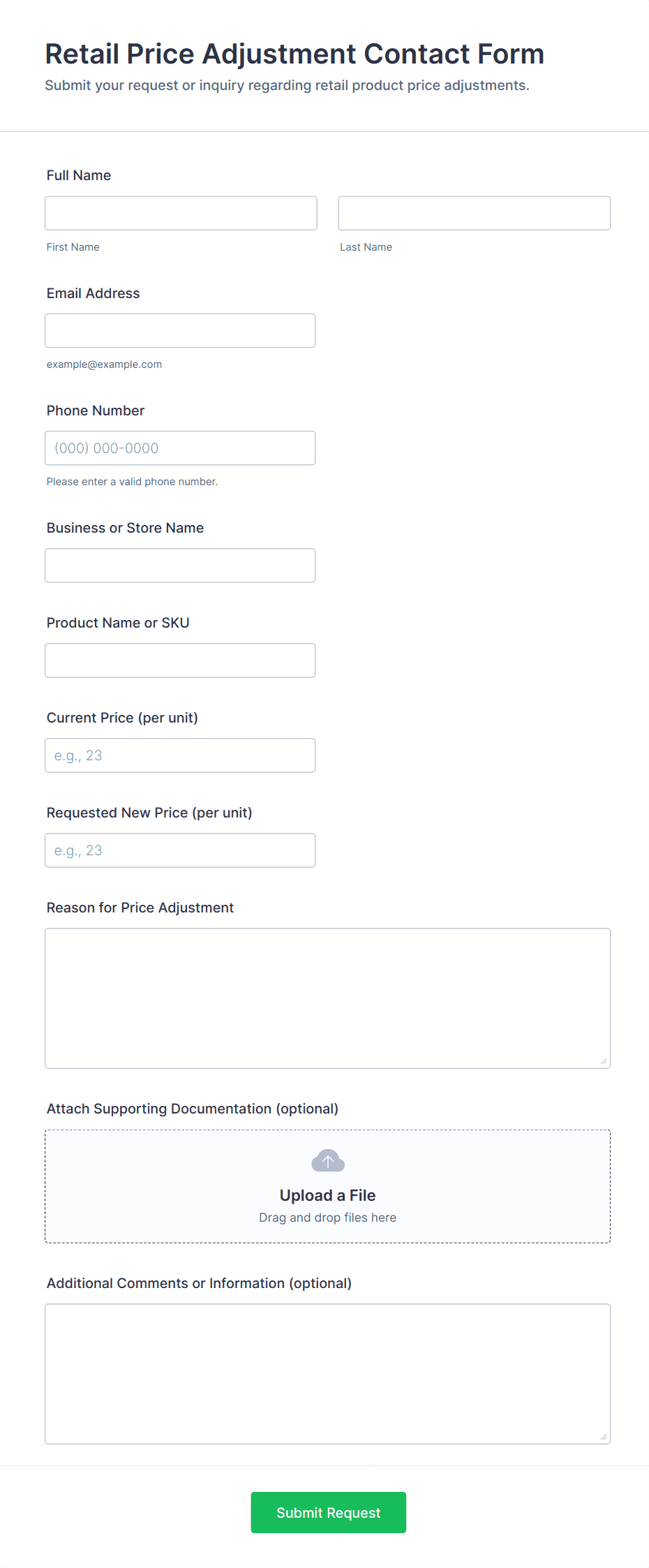 Retail Price Adjustment Contact Form Template | Jotform