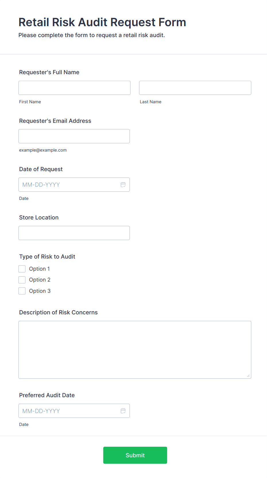 Retail Risk Audit Request Form Template | Jotform